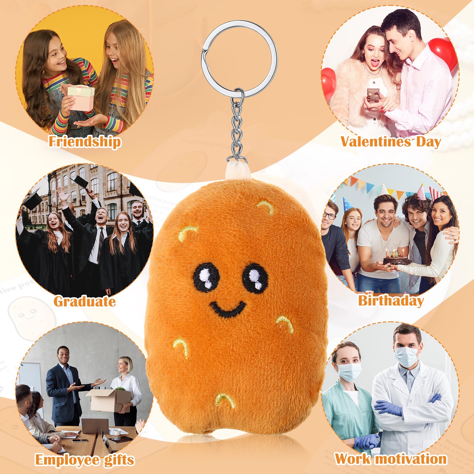 JaGely 20Set Inspirational Potato Bulk Employee Appreciation Gift Positive Potato Keychain with Organza Bag Funny Positive Card Motivational Easter Gift for Adult Coworker Staff Student Teacher Office