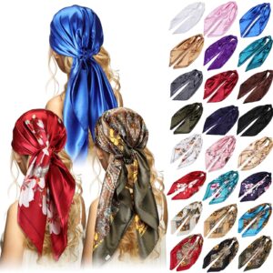 hicarer 24 pcs 35 inch silk head scarf large square neck scarf sleeping hair wrapping satin scarf for women