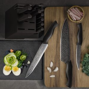 Knife Set, 15 Pieces Kitchen Knife Set with Built in Knife Sharpener Block