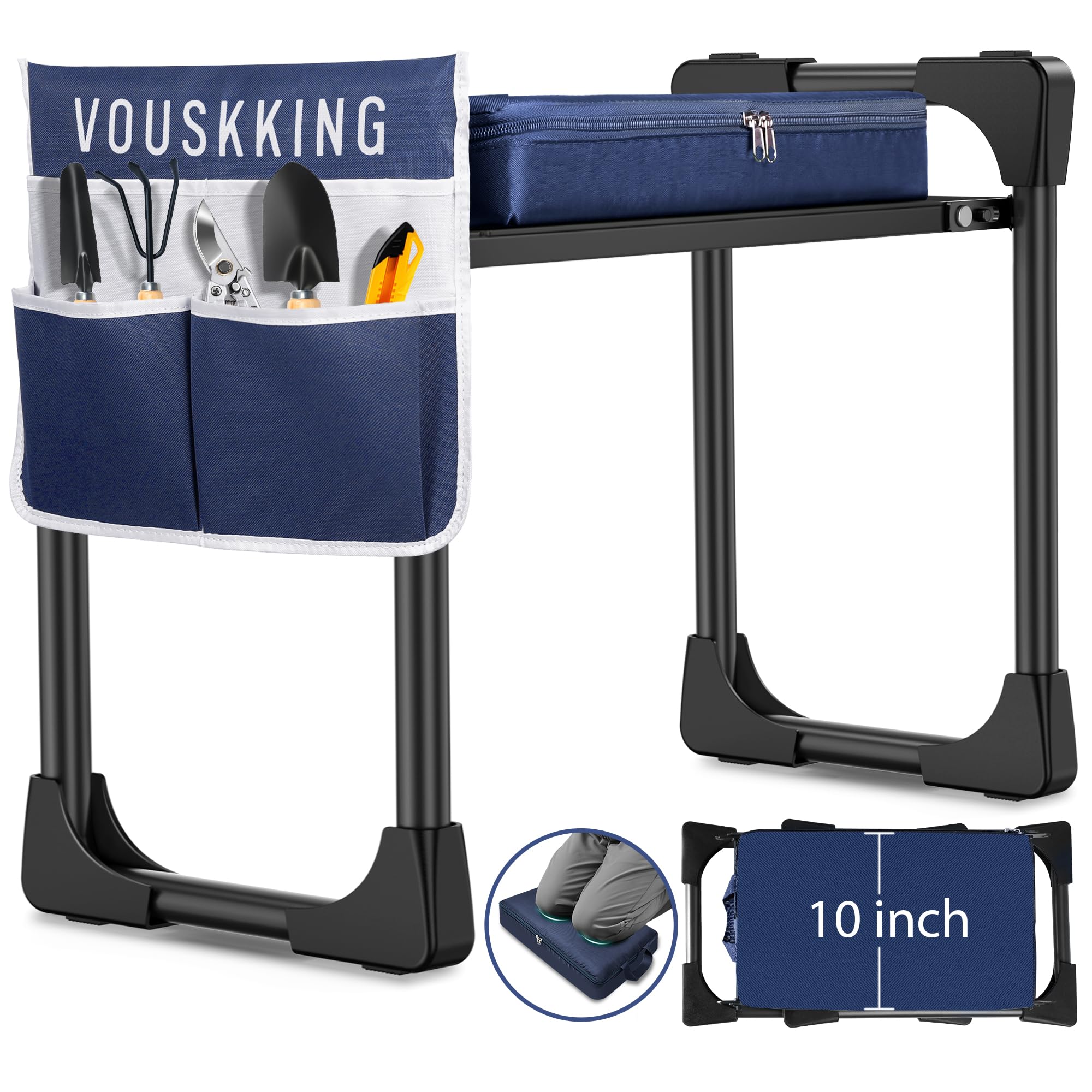 VOUSKKING Foldable Garden Kneeler and Seat, Patented Thicker Wider Softer Kneeling Pad with Magnetic Stripe, 350lbs Heavy Duty Durable Garden Stool with Tool Bag, Gardening Gift for Women and Men