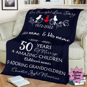 bl108 personalized our beautiful love story 50 years of marriage gift for parents couple on valentine, wedding anniversary blanket (multicolor)