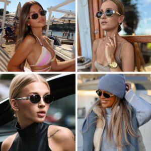 DIMENSIP Retro Oval Sunglasses for Women Men - Trendy Gold Sun Glasses - Fashion Metal Frame Shades(Gold/Grey)