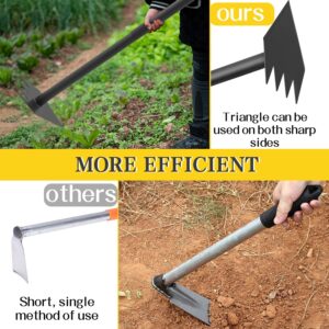 Hoe Garden Tool Long Handle, 31-60 Inch Long Triangle Hoe Manual Weeder, Heavy Duty Metal Landscaping Triangle Weeding Hoe for Gardening Weeding Digging Loosening Edging Cultivating