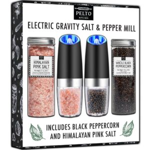 gravity electric salt and pepper grinder gift set with black peppercorns, himalayan pink salt, adjustable grind - house warming gifts unique kitchen gadget dad mom gifts christmas gift box mothers day