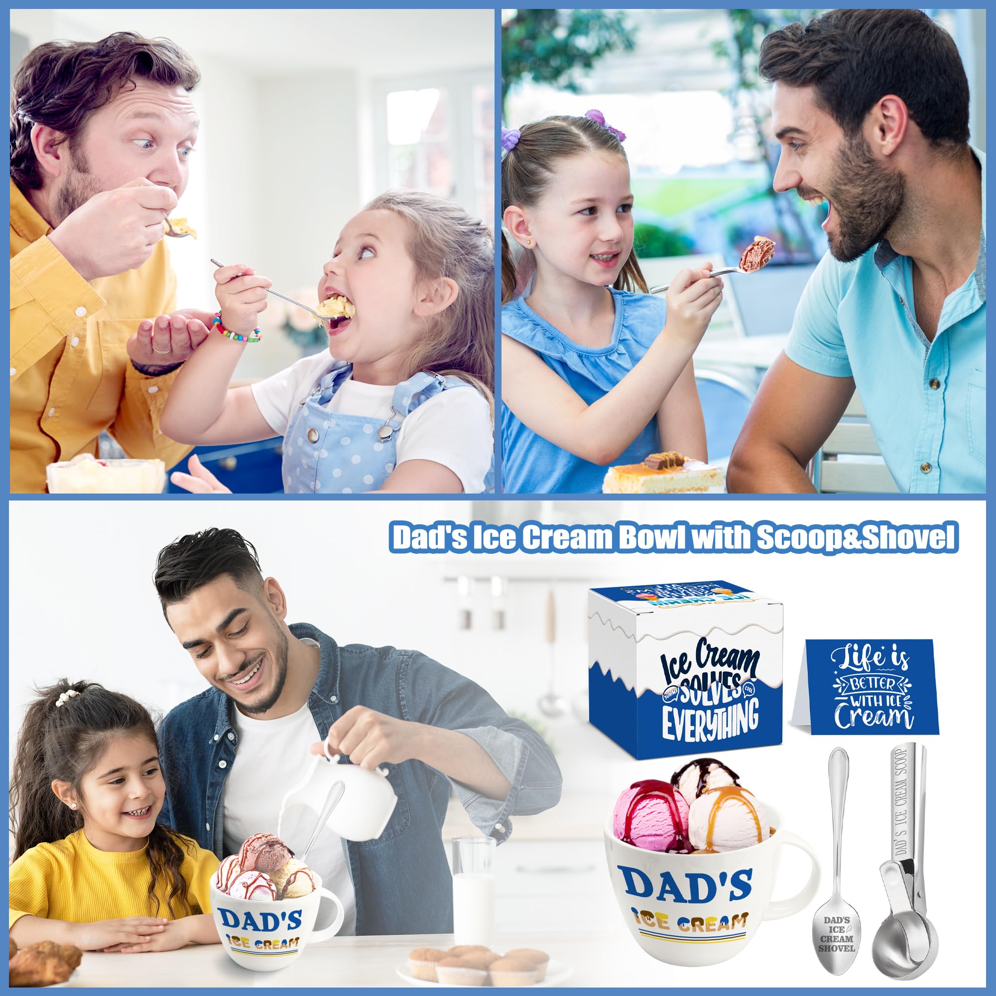 Dad Gifts, Gifts for Dad Fathers Day from Daughter, Dad's Ice Cream Bowl Scoop Shovel Spoon Set, Dad’s Ice Cream Gift from Son, Christmas Birthday Father's Day Gift for Him Man