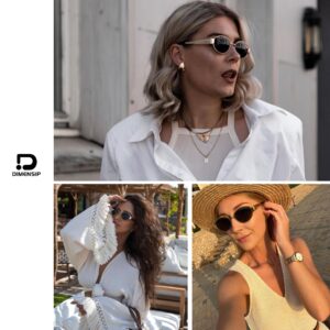 DIMENSIP Retro Oval Sunglasses for Women Men - Trendy Gold Sun Glasses - Fashion Metal Frame Shades(Gold/Grey)