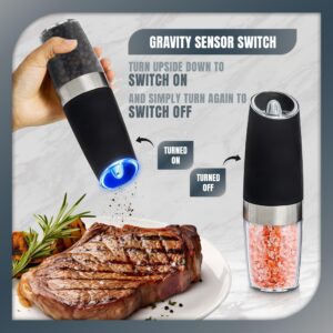 Gravity Electric Salt and Pepper Grinder Gift Set With Black Peppercorns, Himalayan Pink Salt, Adjustable Grind - House Warming Gifts Unique Kitchen Gadget Dad Mom Gifts Christmas Gift Box Mothers Day