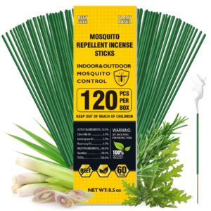 mosquito repellent outdoor patio 120 pcs, citronella oil mosquito incense sticks indoor home pet family safe, natural plant-based bug insect barrier for yard garden lawn camping fishing