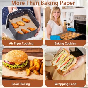 Tikxlafe 200 Pcs Parchment Paper Baking Sheets, 8"x8" Precut Non-Stick Baking Parchment Paper Sheets Bun Sheet Pan Liners.Baking Grilling Air Fryer Steaming Bread Cup Cake Cookie (Brown-8"x8")