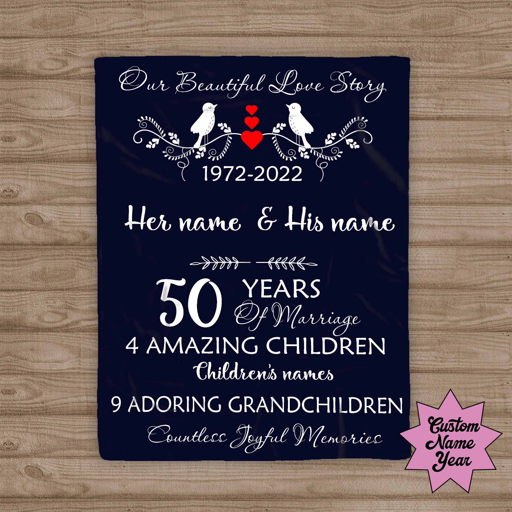 BL108 Personalized Our Beautiful Love Story 50 Years of Marriage Gift for Parents Couple On Valentine, Wedding Anniversary Blanket (Multicolor)