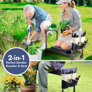 VOUSKKING Foldable Garden Kneeler and Seat, Patented Thicker Wider Softer Kneeling Pad with Magnetic Stripe, 350lbs Heavy Duty Durable Garden Stool with Tool Bag, Gardening Gift for Women and Men