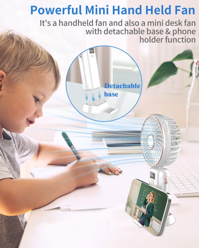 Portable Fan for Travel,Mini Fan Handheld Fan 4500mAh,Small Personal Hand Fan Rechargeable Battery Operated Hand Held Fan,Little Cute Face Facial Fans,Ventilador Portatil for Women Kids Gifts White