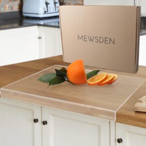 mewsden acrylic cutting board with counter lip,clear cutting boards for kitchen,non slip cutting board for countertop, kitchen gadgets, minimalist counter decor, aesthetic kitchen decor(16.1 x 12.5in)