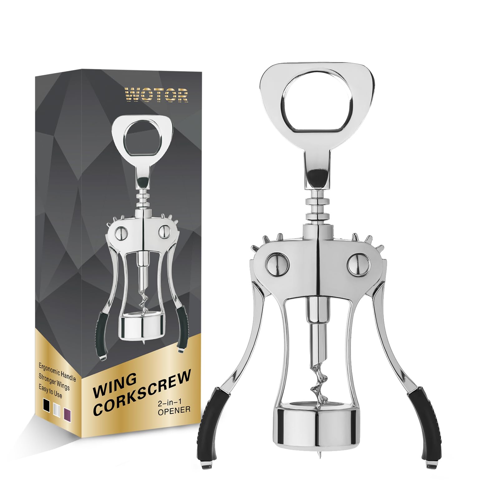 WOTOR Corkscrew Wine Opener, Zinc Alloy Wine Bottle Opener, Manual Multifunctional Wing Corkscrew for Waiters, Heavy Duty Wine Cork Remover, Silver