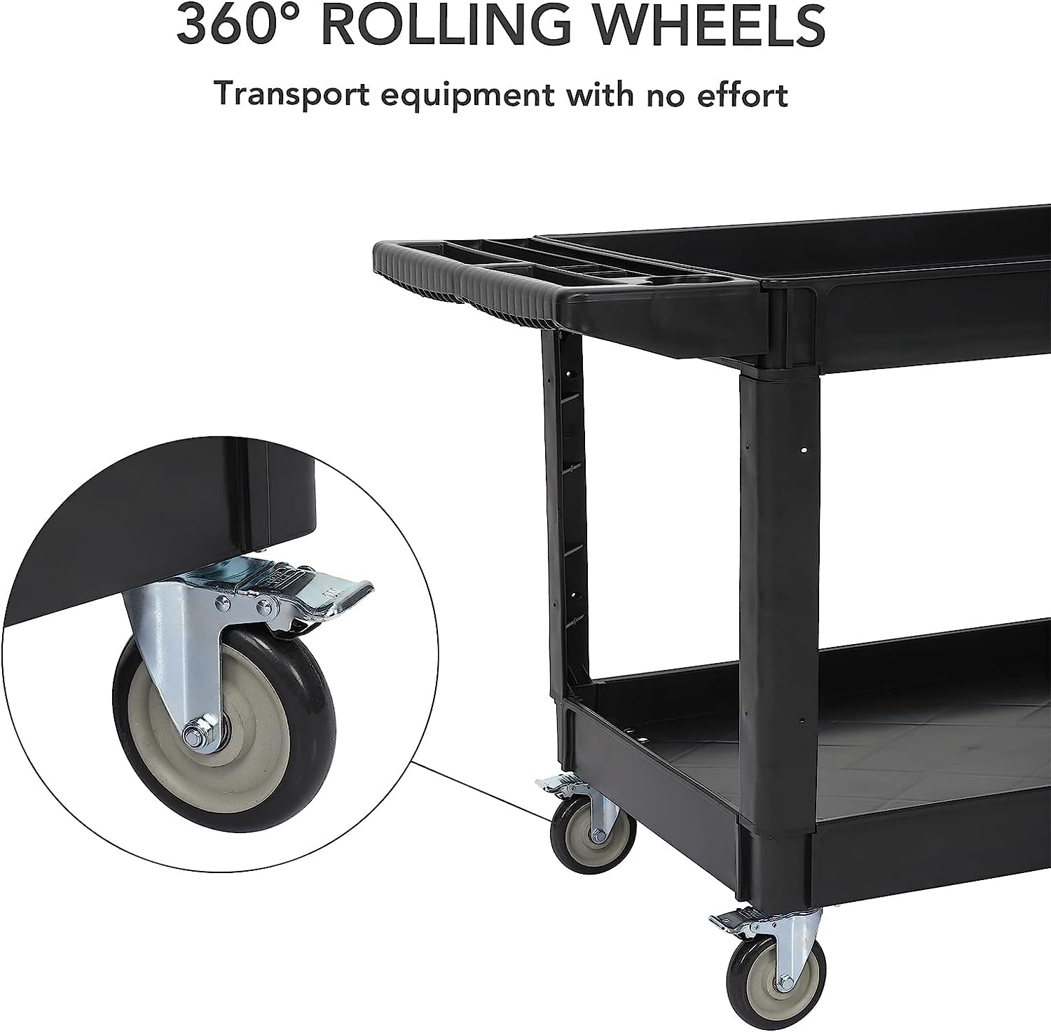 Service Utility Cart 2-Shelf Utility/Service Cart, 500-Pound Capacity, Storage Handle, for Warehouse/Garage/Cleaning/Manufacturing，45"X25"