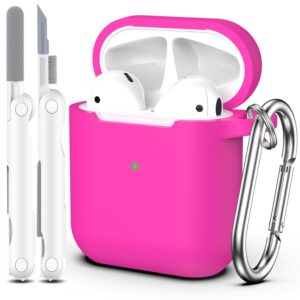 mhyaludo for airpods case cover, military grade anti-fall soft silicone shock-absorbing protective for airpods 2&1 generation case skin touch with keychain and cleaning kit, rose pink