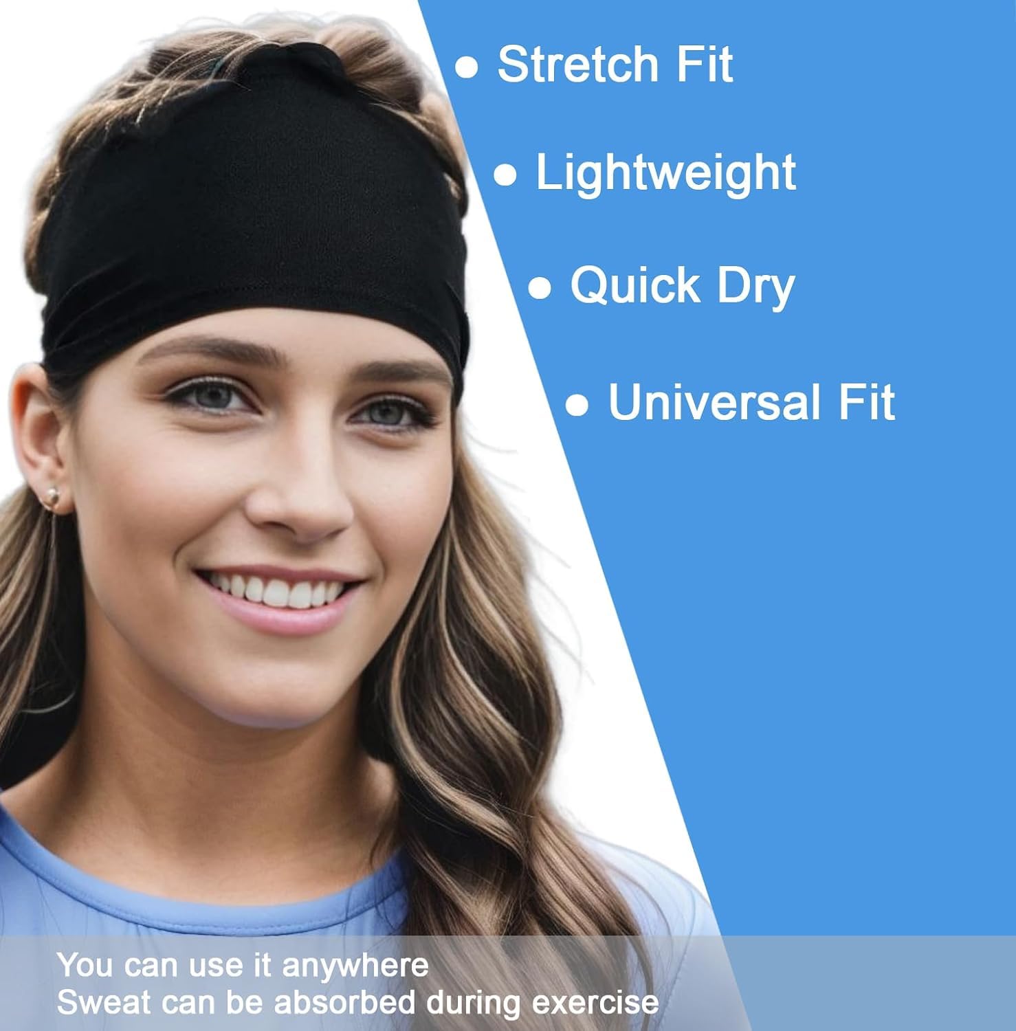 Calbeing Women Workout Black Headband with Silicone Grip(5Pack) Non Slip Sweatband Sport Hair Band for Running Exercise Gym Yoga