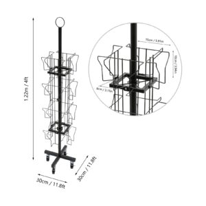 LOYALHEARTDY Rotating Greeting Card Rack-16 Pocket,4 Tier Display Stand Spinning Floor Stand with Wheels,Countertop Rotating Greeting Card Rack Perfect for Office,Gift Shop,Libraries,Black