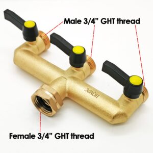 HQMPC Hose Splitter Garden Hose 3 Way Valve Hose Splitter Brass Hose Splitter With Solid Long Handle Brass Valve Water Waer Hose Spigot Splitter 3 Way Valve 3/4" GHT Thread