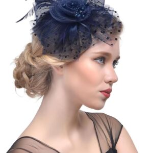 Fascinators Hats for Women Tea Party Headband Kentucky Derby Hats Fascinator Headpiece Navy Blue