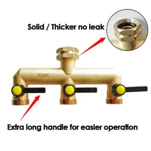 HQMPC Hose Splitter Garden Hose 3 Way Valve Hose Splitter Brass Hose Splitter With Solid Long Handle Brass Valve Water Waer Hose Spigot Splitter 3 Way Valve 3/4" GHT Thread