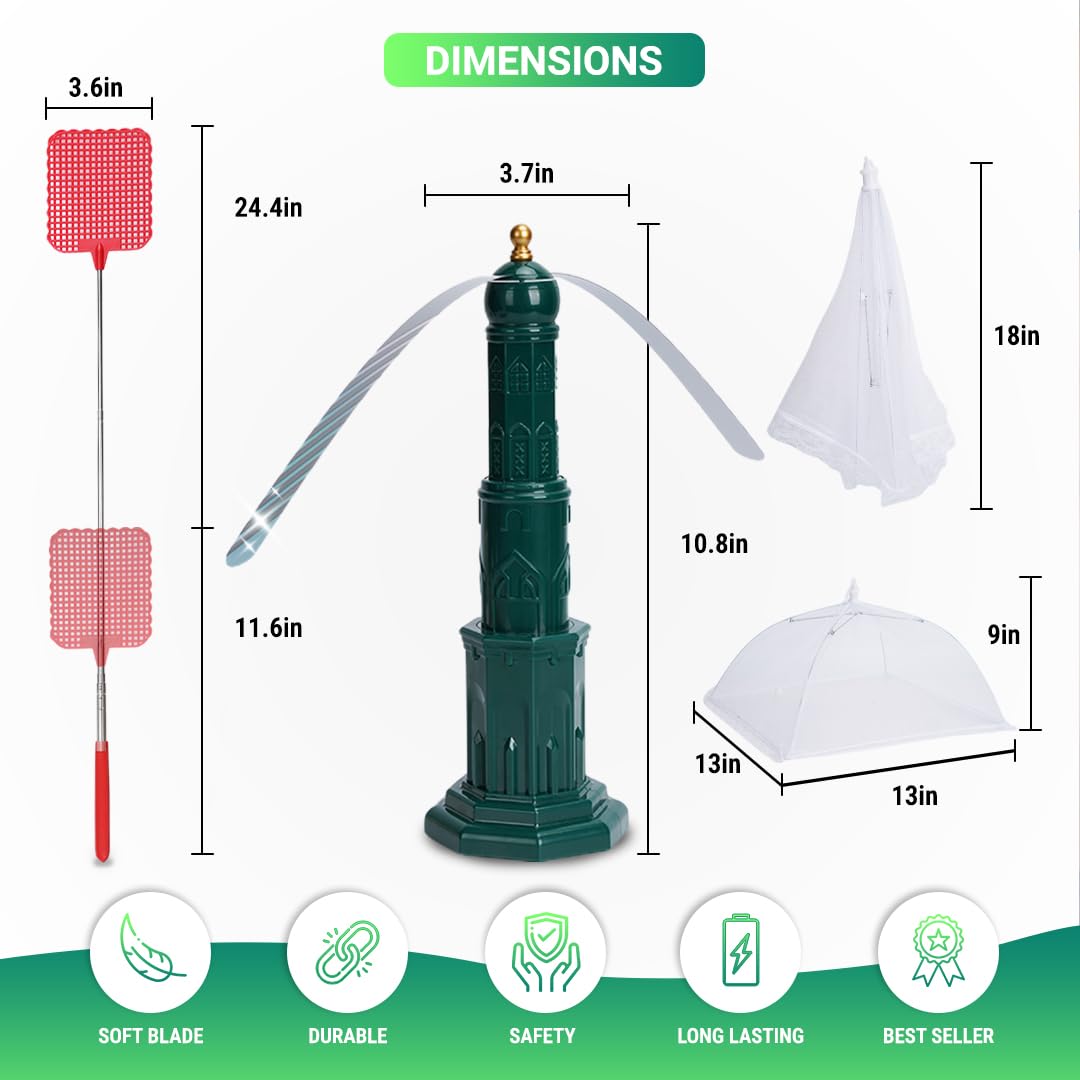 Fly Fans for Tables Rechargeable, Food Fans to Keep Flies Away from Patio, Outdoor Fly Fan, Table Fly Spinner Table Top, Summer Essentials Outdoor, Fly Windmill for Table Top,Picnic Supplies