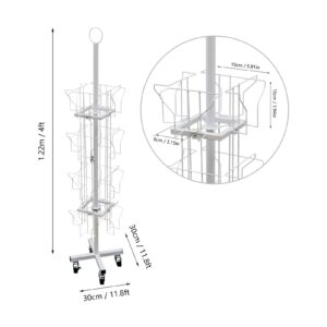 16 Pockets Metal Rotating Greeting Card Rack Movable 4 Tier Retail Spinning Display Stand W/ Wheels Perfect for Store Display Shop Spinner Greeting Cards, Stickers, Postcards Show Rack (White)