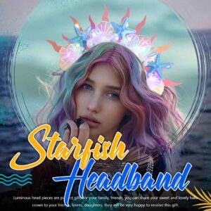 Zoestar Light Up Mermaid Starfish Headband Glow Led Shell Hair Bands Pearl Costume Hair Accessories for Women