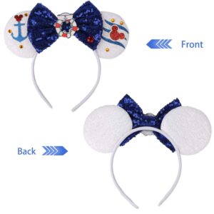 RAZKO Sparkle Cruise Minnie Ears Headband, Glitter Mouse Ears Headband with Bow,Cruise Essentials Princess Decoration Cosplay Costume for Girls Women (Cruise&Boat)