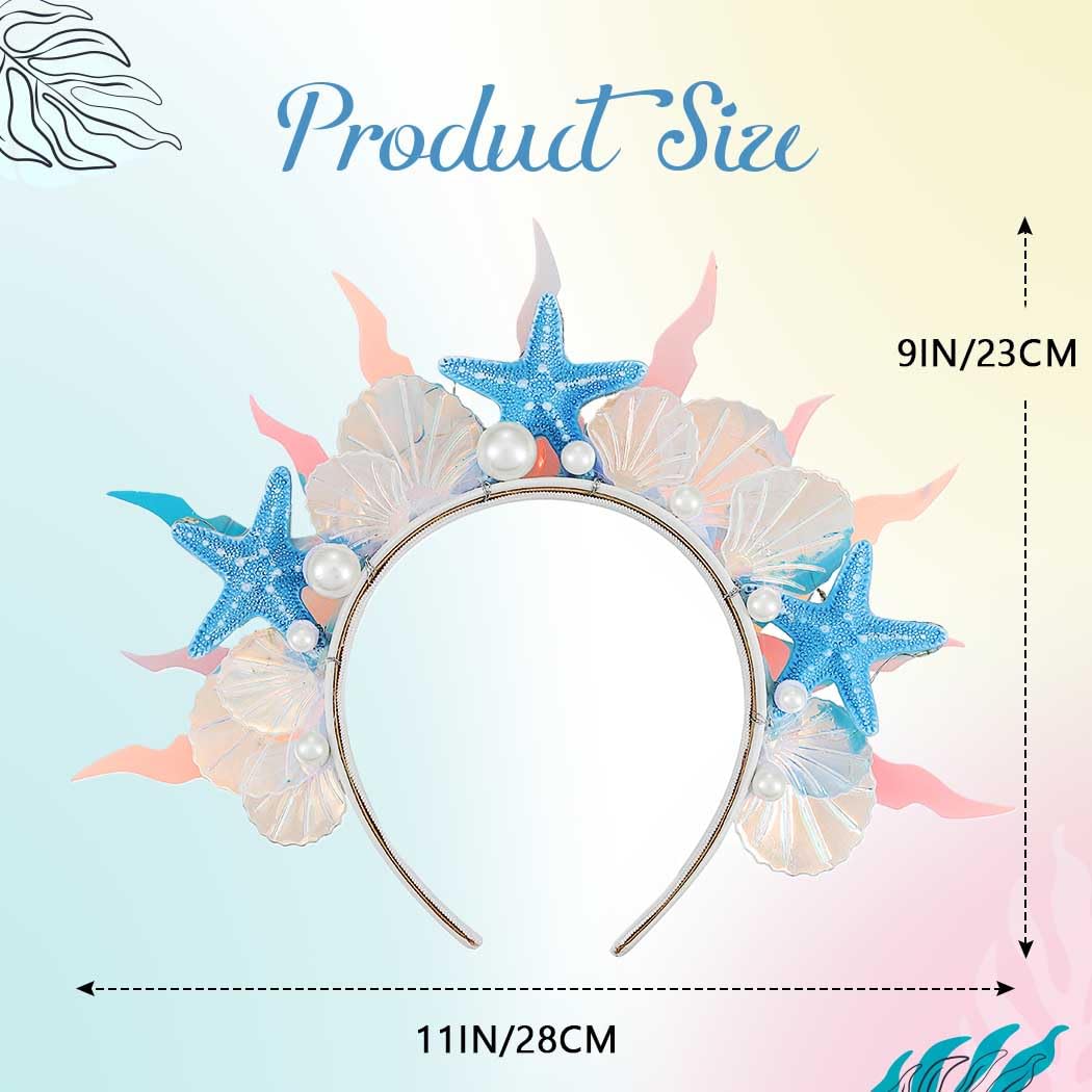 Zoestar Light Up Mermaid Starfish Headband Glow Led Shell Hair Bands Pearl Costume Hair Accessories for Women