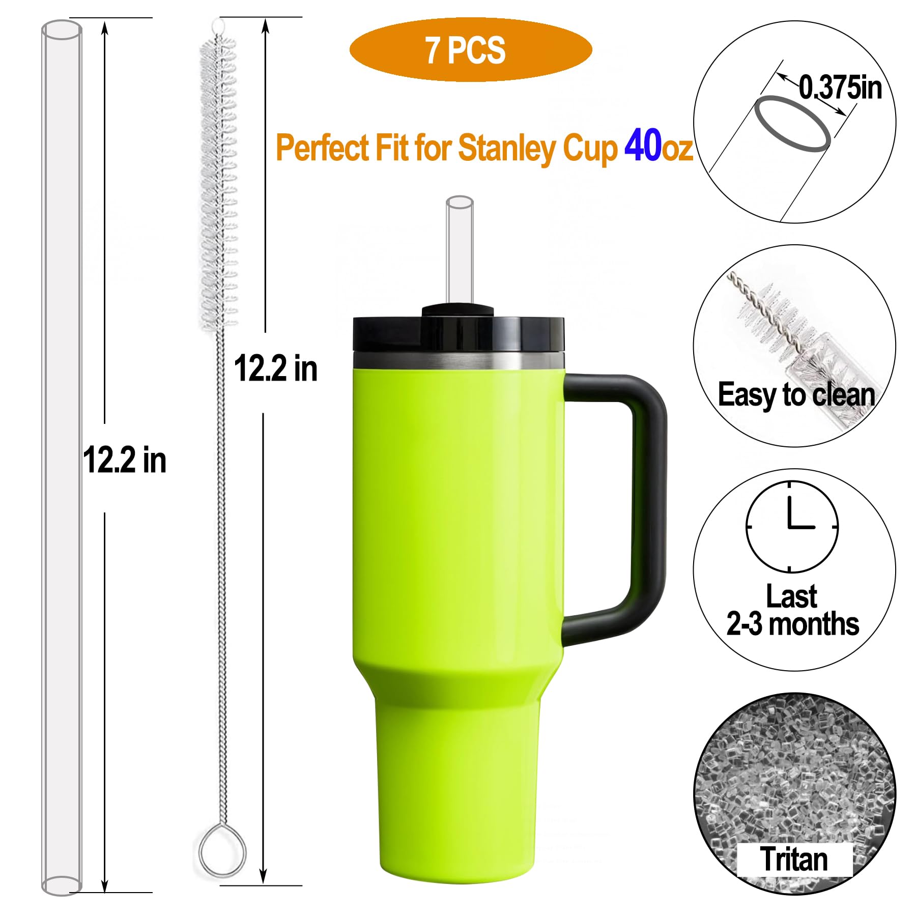 Straws for Stanley Cup, Straw for Stanley Cup 40 OZ, Replacement Straw for Stanley 40oz Tumbler, Tritan Straws with Straw Cleaner, 6Pack