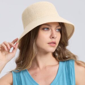 MEINICY Sun Hat Wide Brim Beach Hat Bamboo Fiber Wweave Floppy Hat Summer UV Protection Foldable Hat Beige