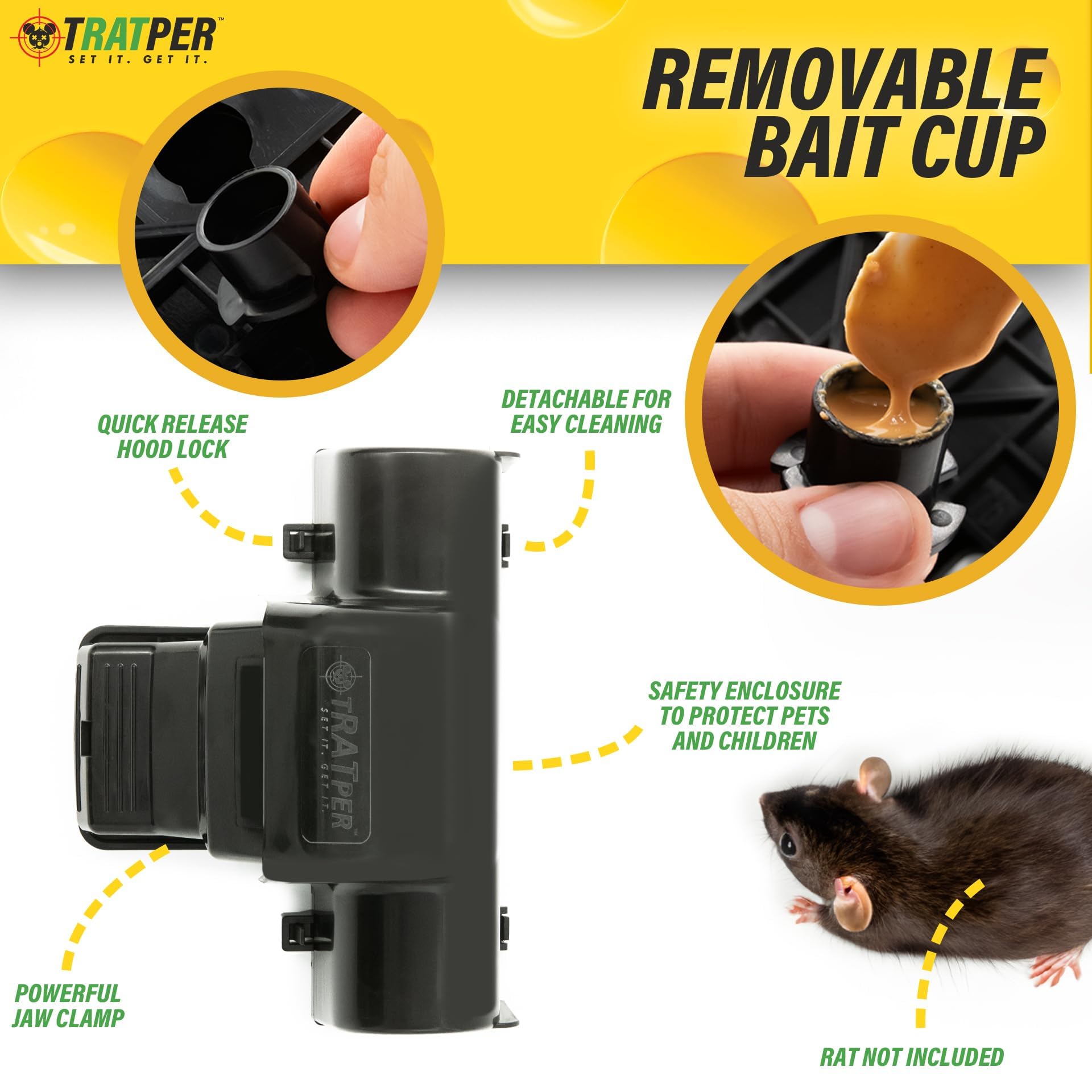 Tratper Rat and Chipmunk Traps. Prevents Accidental Triggering with Dual Tunneled Design. Covered Snap Traps for Humane Kill, Reusable, Pest Control for Rats, Indoor & Outdoor Use. 2 Pack