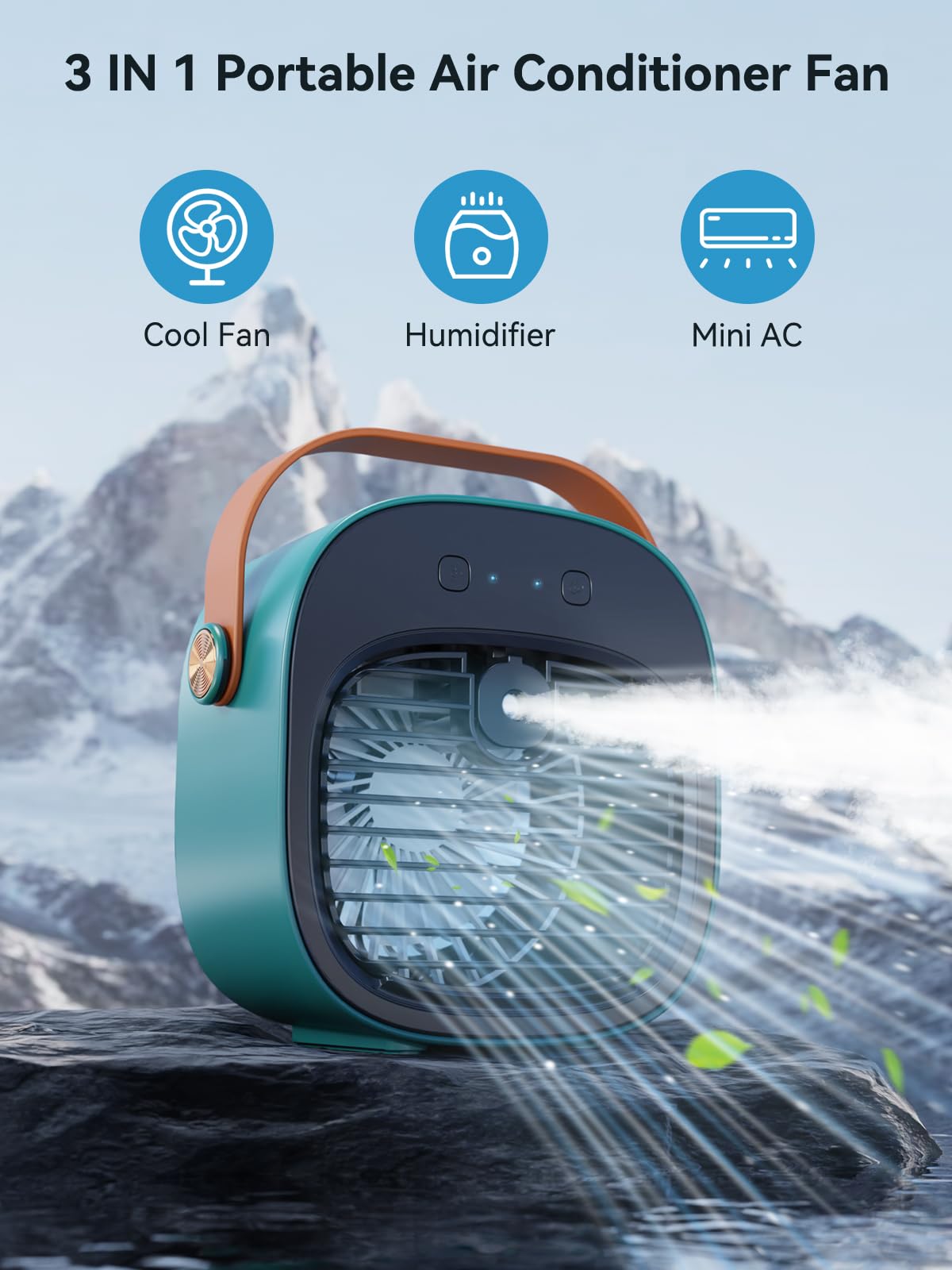 2024 Air Conditioner Portable- Rechargeable Personal Air Cooler with 3 Speeds, Mini Air Conditioner Fan, Quiet Desk Cooling Fan for Home, Bedroom, Travel, Office, Outdoor, Indoor