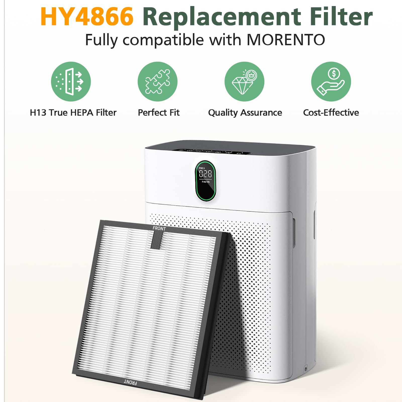 HY4866 Replacement Filter Compatible with MORENTO HY4866, WESTHEY HY4866, YIOU M1 Air Purifier, 3-in-1 H13 Ture HEPA Replacement Filters (Extra 4 Pre-filter) Enhanced Version for HY4866