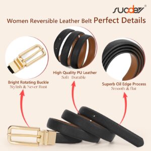 SUOSDEY Women Reversible Leather Belt with Rotating Pin Buckle for Jeans Pants Dresses