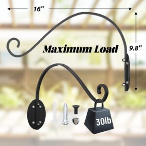 Hystun Plant Hangers Outdoor - 16 Inch Hanging Plant Hooks and Bird Feeder Hanger, Hand-Forged Plant Wall Hanger, Metal Black Plant Hooks for Hanging Baskets, Flower, Lantern, Wind Chime