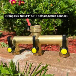 HQMPC Hose Splitter Garden Hose 3 Way Valve Hose Splitter Brass Hose Splitter With Solid Long Handle Brass Valve Water Waer Hose Spigot Splitter 3 Way Valve 3/4" GHT Thread