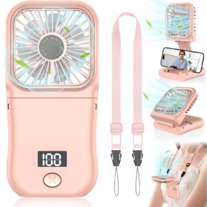 handheld fan rechargeable,portable fan battery operated fan with led display,mini small hand fan foldable fan with power bank, 4000mah travel fan personal fans,makeup lash fan for girls women kids