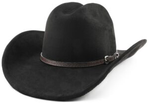 pro celia big wide brim cowboy hat for women men felt western cowgirl hats (us, alpha, medium, belt-black)