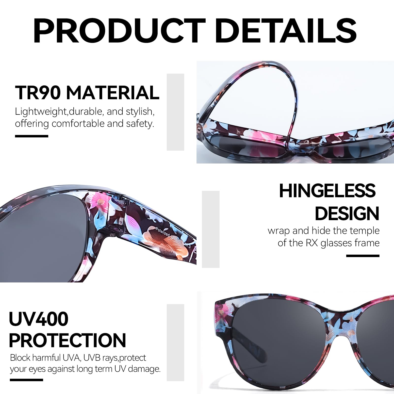 LVIOE Snap Shades Fit Over Sunglasses Solar Shields Wrap Around Over Glasses Sun Glasses Polarized UV400 Protection LS5779