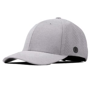 branded bills bare elite curved hat, heather grey, fits 7-7.5, with curved bill, double layer performance paneling, adjustable snapback, silk-soft front lining, quad-foam band, water-repellent shell