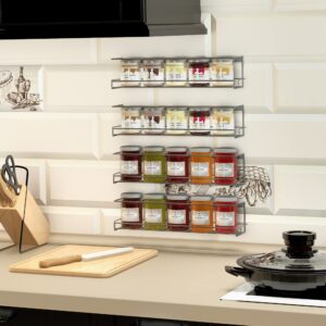 Wall Mounted Spice Rack Organizer for Cabinet Door, Set of 4 Condiment Seasoning Organizer Wall Spice Rack Hanging Shelf for Spice Jars, Spice Jar Holder for Kitchen Cabinet Pantry Door (Black)