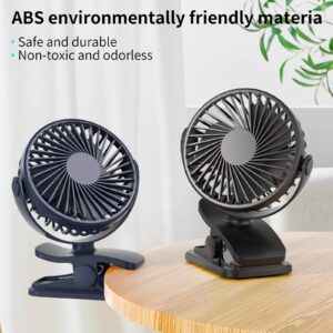 Portable Clip on Fan, 360° Rotate Battery Operated Stroller Fan, 3 Speed Quiet Mini Personal Desk Fan, USB Rechargeable Clooing Fan for Outdoor Camping Golf Cart Stroller Home Office Black