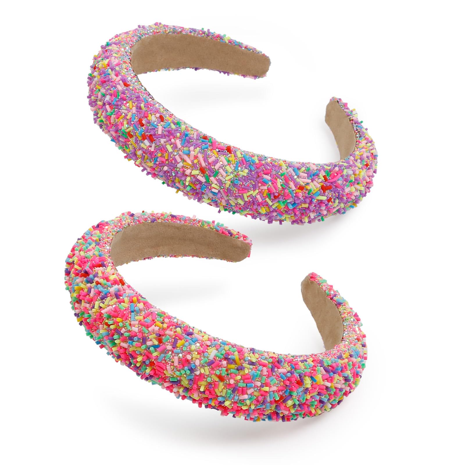 TEBIEKOY 2Pcs Sprinkle Headbands for Women Girls Wide Padded Head Bands for Women's Hair Non Slip Pink Purple Headband Thick Donut Hairbands Cute Hair Accessories