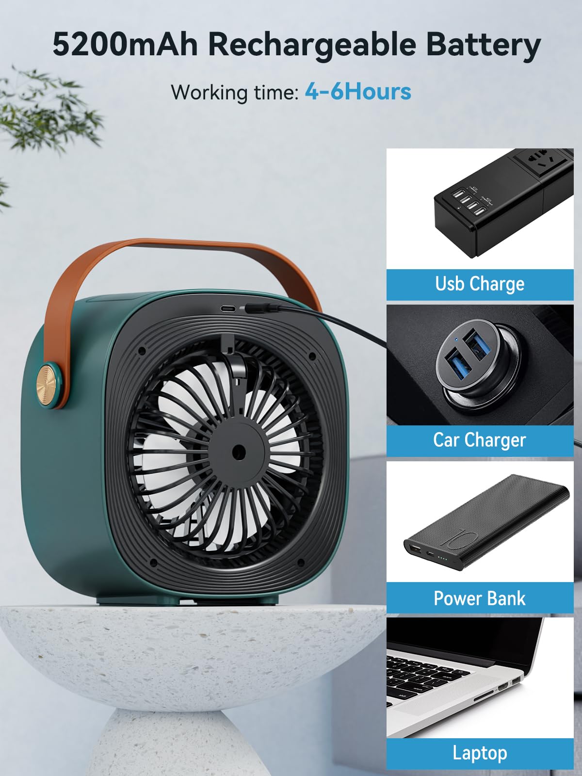 2024 Air Conditioner Portable- Rechargeable Personal Air Cooler with 3 Speeds, Mini Air Conditioner Fan, Quiet Desk Cooling Fan for Home, Bedroom, Travel, Office, Outdoor, Indoor