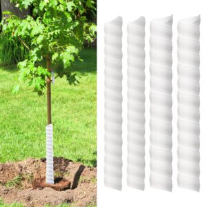 4 pcs tree trunk protector-2 size plastic spiral tree guard tree trunk protector wrap tree bark protector tube tree wraps to protect bark tree saplings from deer cats rodents rabbit mowers (white)