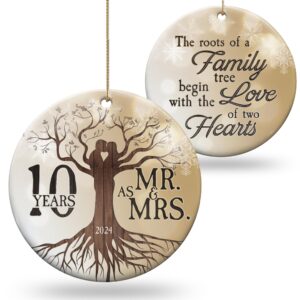 giveena 10th 2024 wedding anniversary ornament - christmas ceramic ornament gift anniversary for couple, parents, friend her him - 10th wedding anniversary present holiday decoration hanging ornament