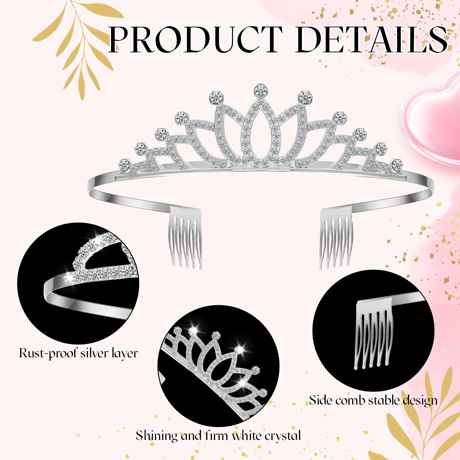 Yuefunny 24 Pcs Crystal Tiara Headbands for Women Princess Headband Silver Crown with Combs Crown Headband for Pageant Bridal Prom Party Gifts(Elegant,Silver)