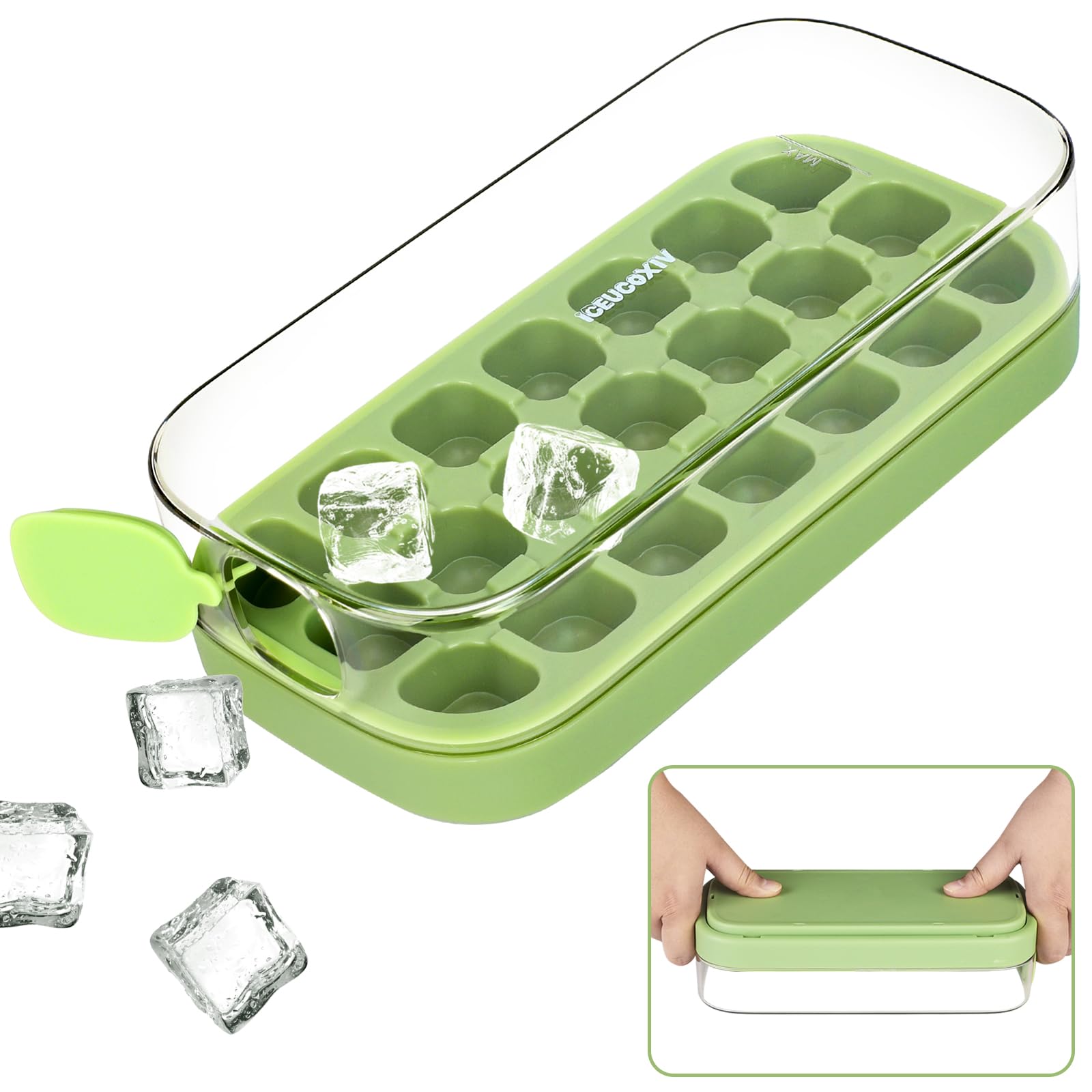 Ice Cube Tray, Easy Release Ice Mold - Silicone 21 pcs Ice Cube Trays for freezer - Ice Box for Cocktail, Tea, Coffee